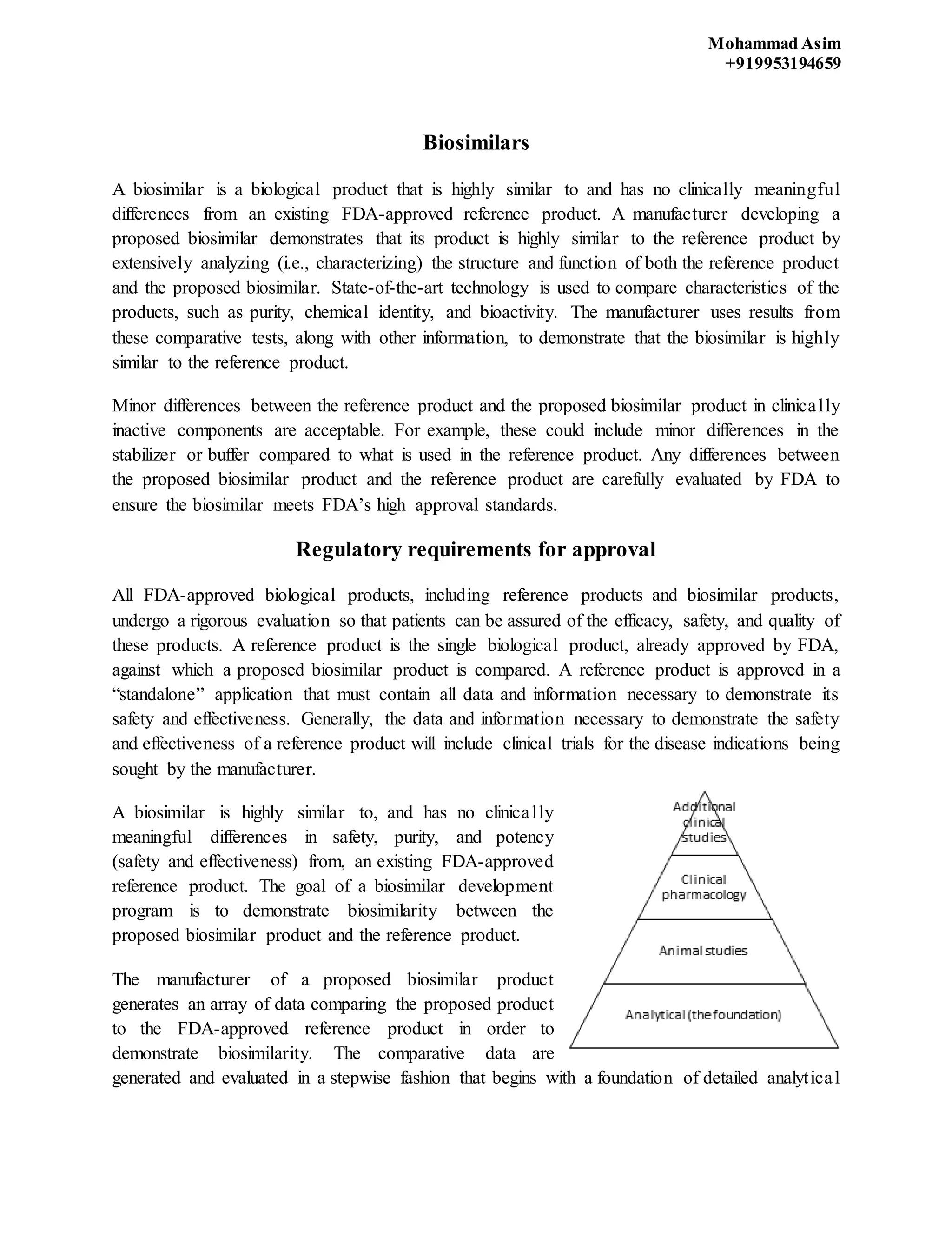 Biosimilars and regulatory requirements for approval. | DOCX
