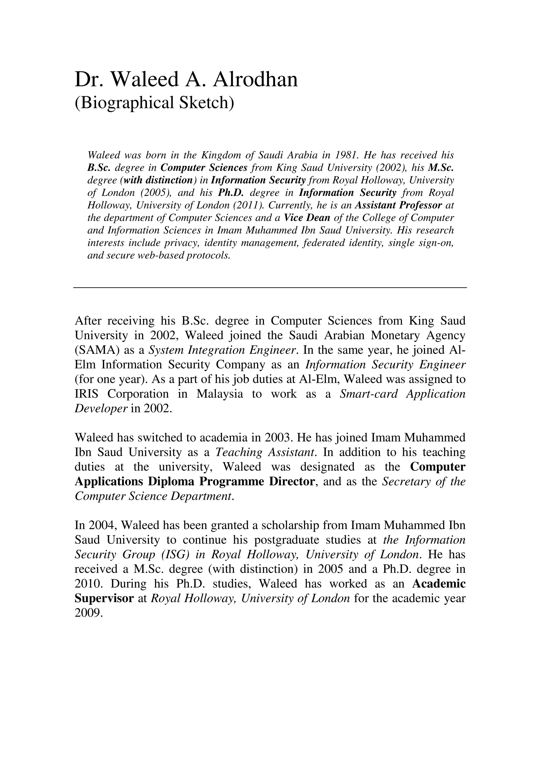 Biographical Sketch | PDF