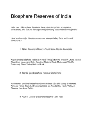 Biosphere Reserves of India has 18 Biosphere Reserves | DOCX