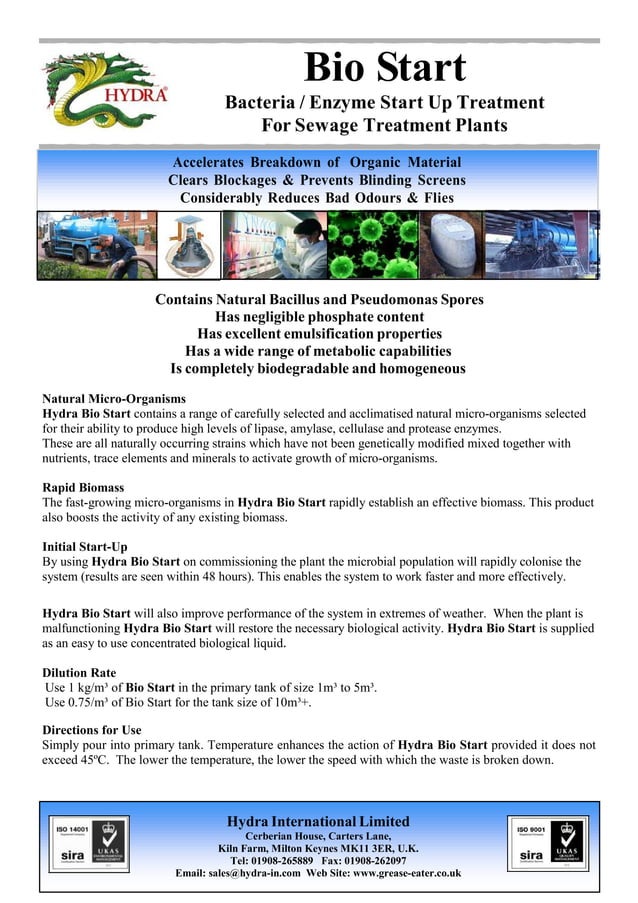 Hydra Bio Start - Sewage Plant Treatment | PDF