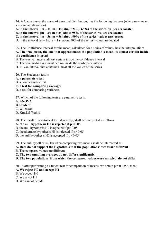 Biostatistics multiple choice questions(1) | PDF | Physics | Science