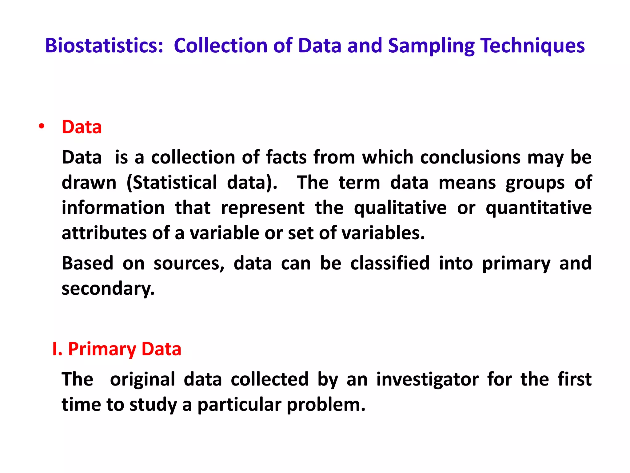 Biostatistics Collection Of Data And Sampling Techniques Smgpptx Science