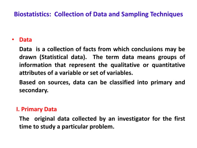 Biostatistics Collection Of Data And Sampling Techniques Smgpptx Science