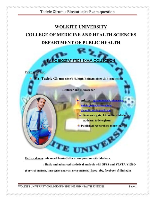 Biostatistics exam questions by tadele girum | PDF | Standardized ...