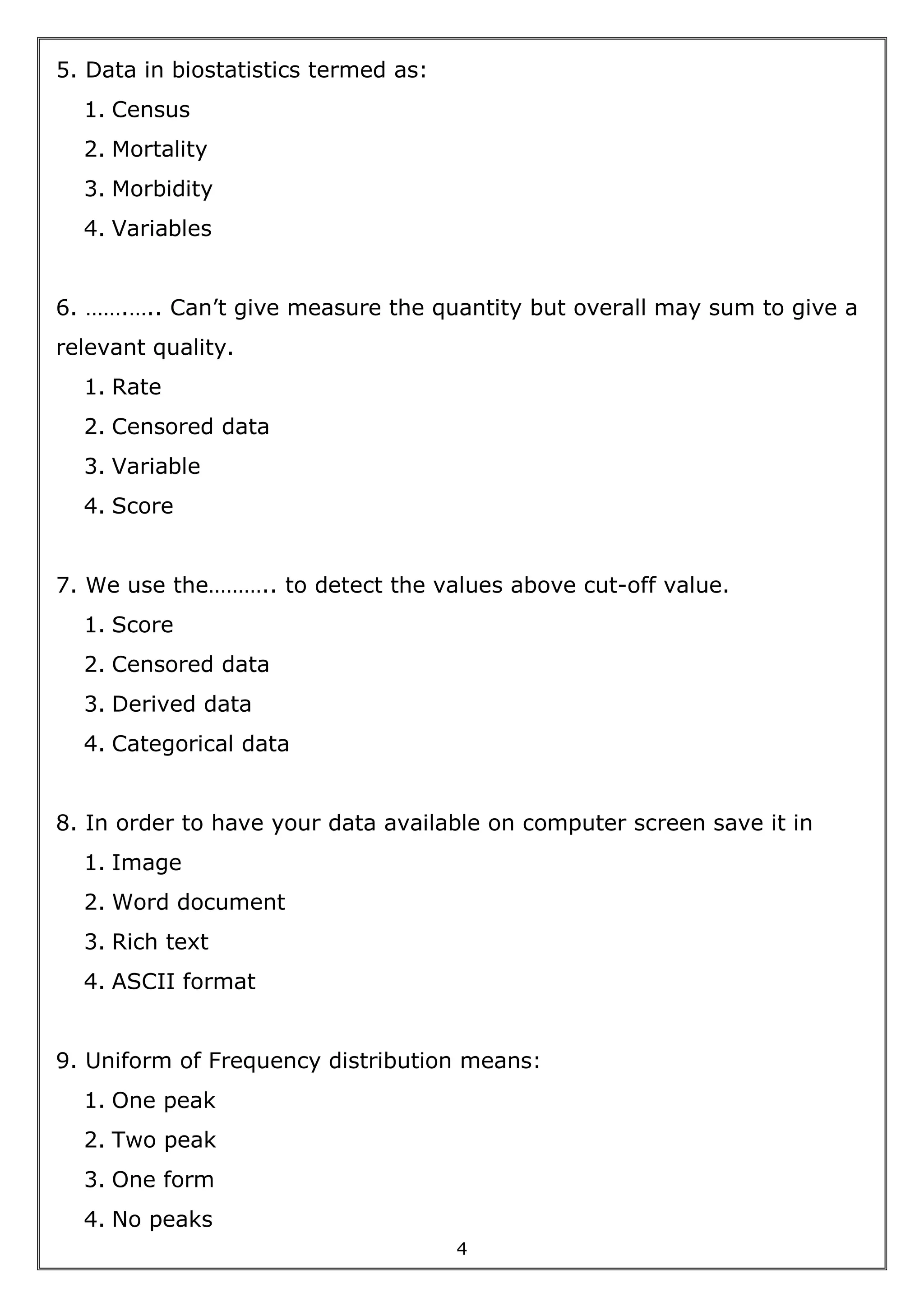 Biostatistics worksheet exercises | PDF
