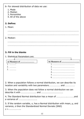 Biostatistics worksheet exercises | PDF