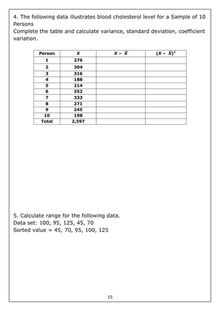 Biostatistics worksheet exercises | PDF