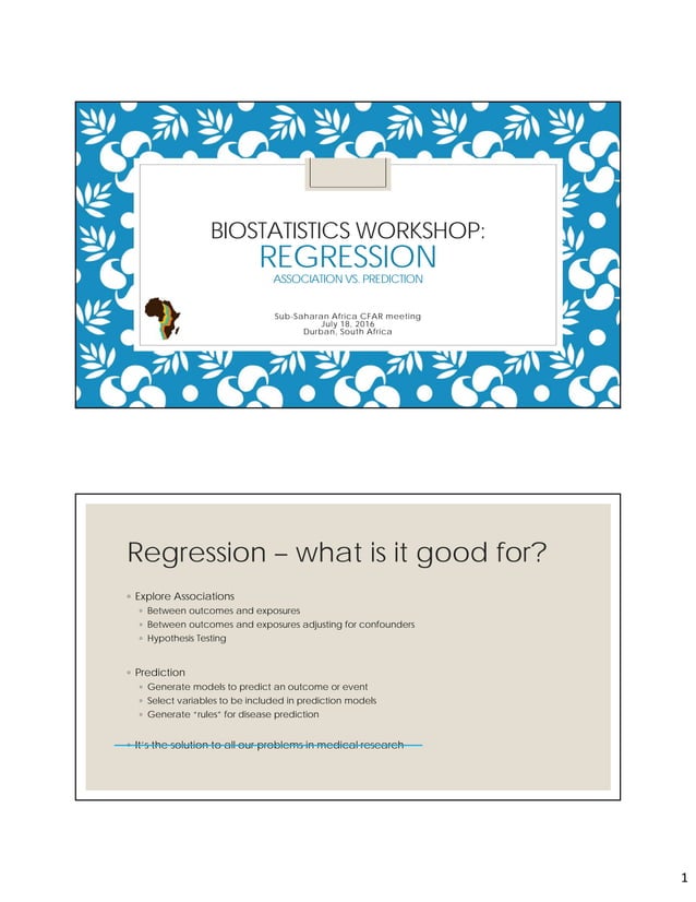 Biostatistics Workshop: Regression | PDF