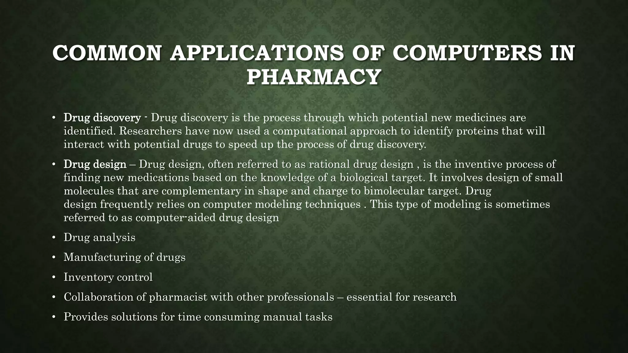 Use of computers in hospital pharmacy, biostatistics and research ...