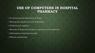 Use of computers in hospital pharmacy, biostatistics and research ...