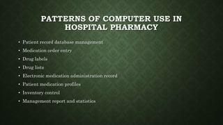 Use of computers in hospital pharmacy, biostatistics and research ...