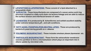 presentation on biosurfactants bioemulsifiers | PPTX