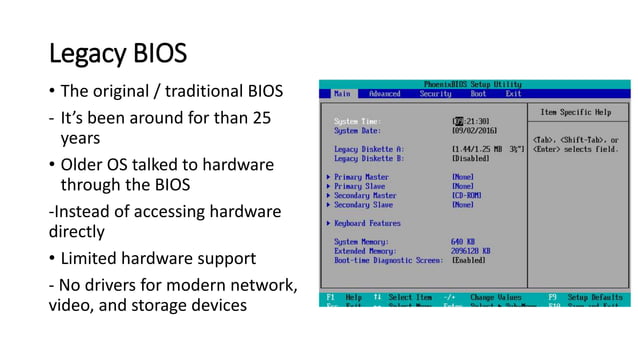 Bios vs uefi | PPTX | Operating Systems | Computer Software and Applications