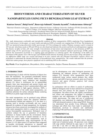 Biosynthesis and characterization of silver nanoparticles using ficus benghalensis leaf extract ...