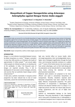 Biosynthesis of Copper Nanoparticles using Artocarpus heterophyllus against Dengue Vector Aedes ...