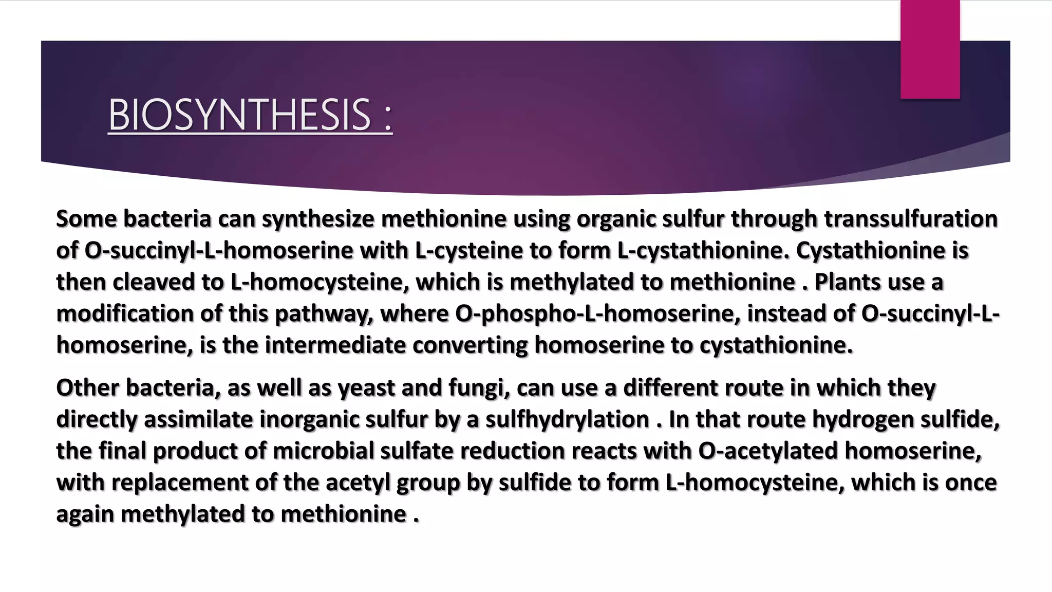 BIOSYNTHESIS OF METHIONINE | PPTX