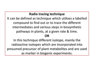 Biosynthesis Pathway And Radio Tracing Technique.pptx