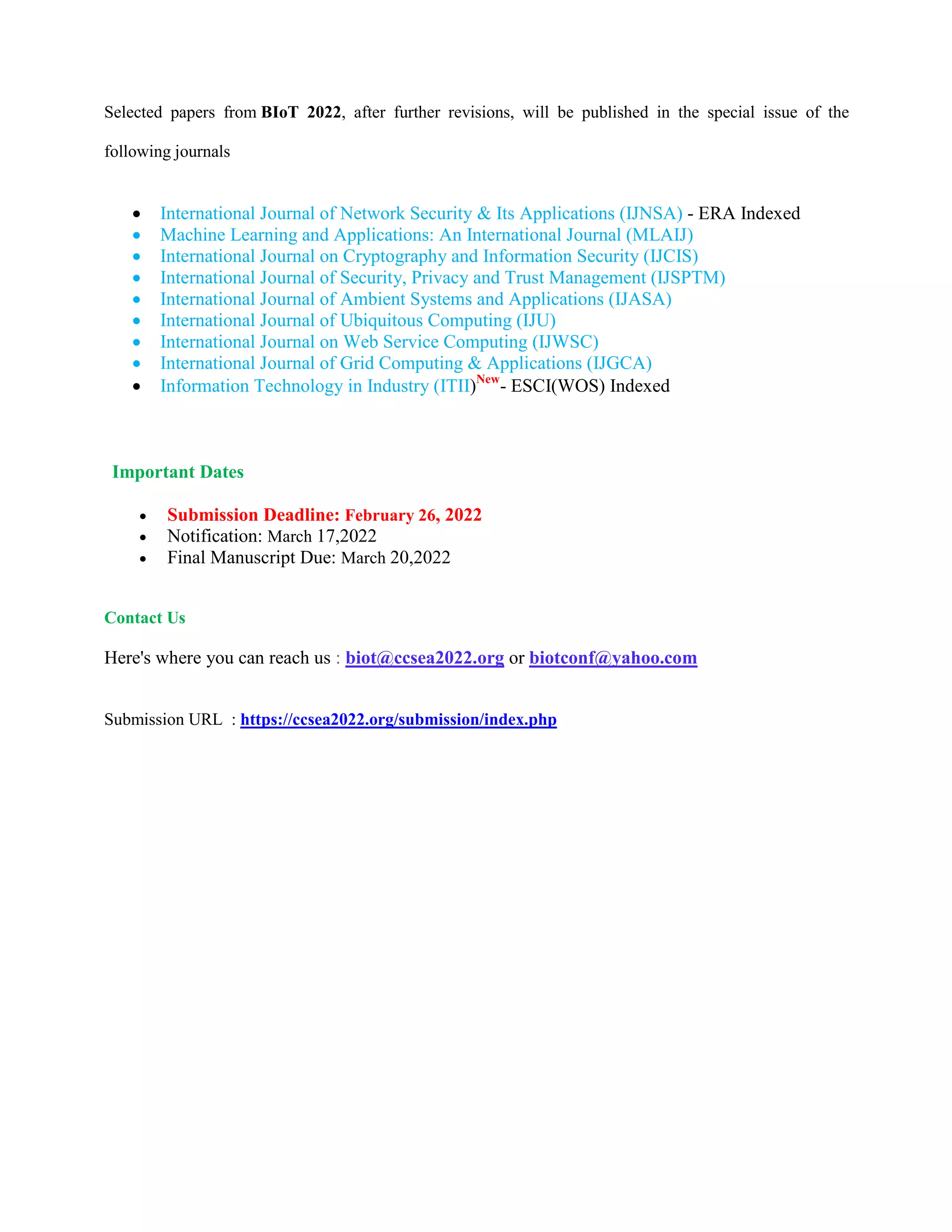 3rd International Conference on Blockchain and Internet of Things (BIoT 2022) | PDF