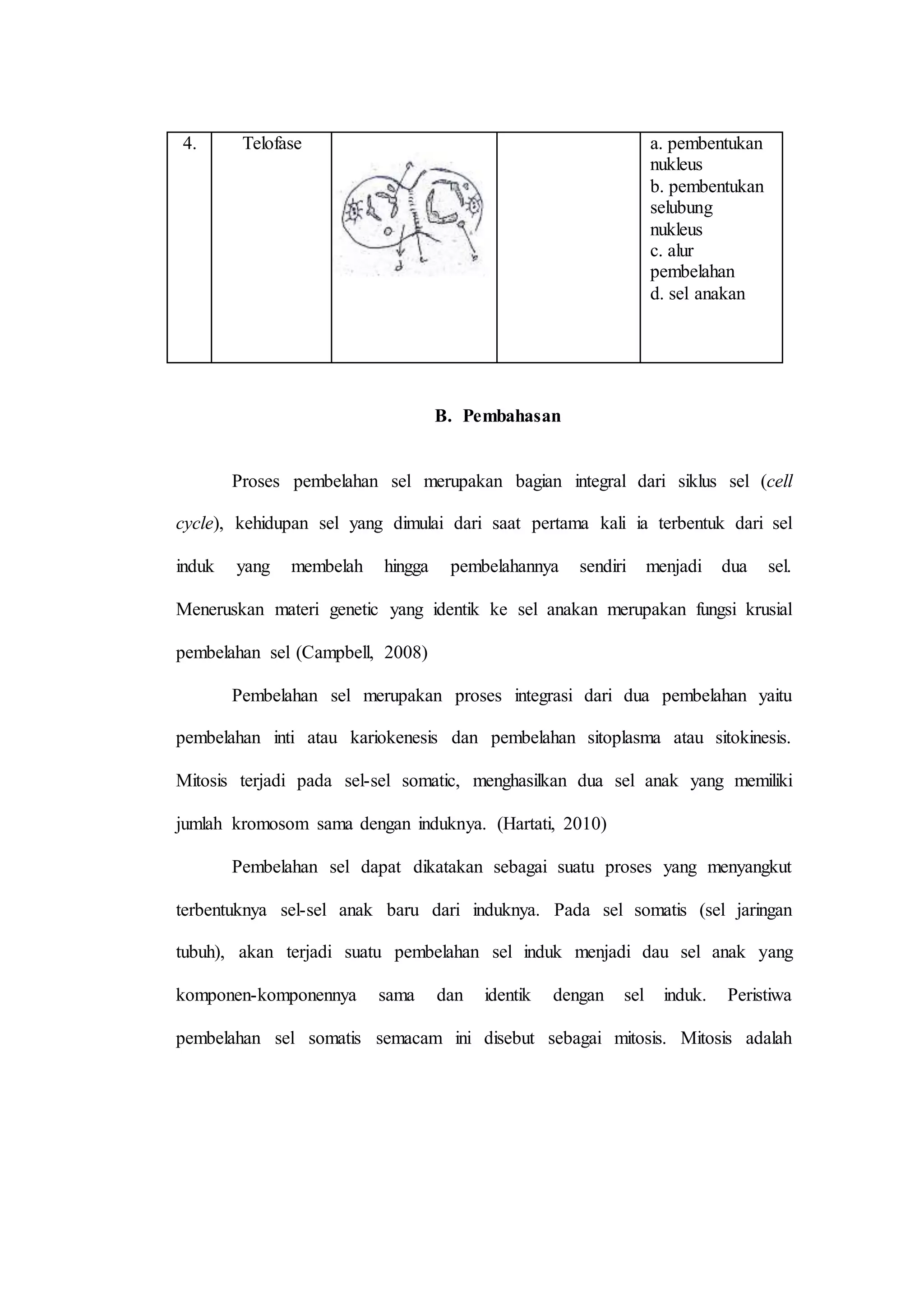 Laporan Praktikum PEMBELAHAN SEL || Biologi Tanaman | DOCX