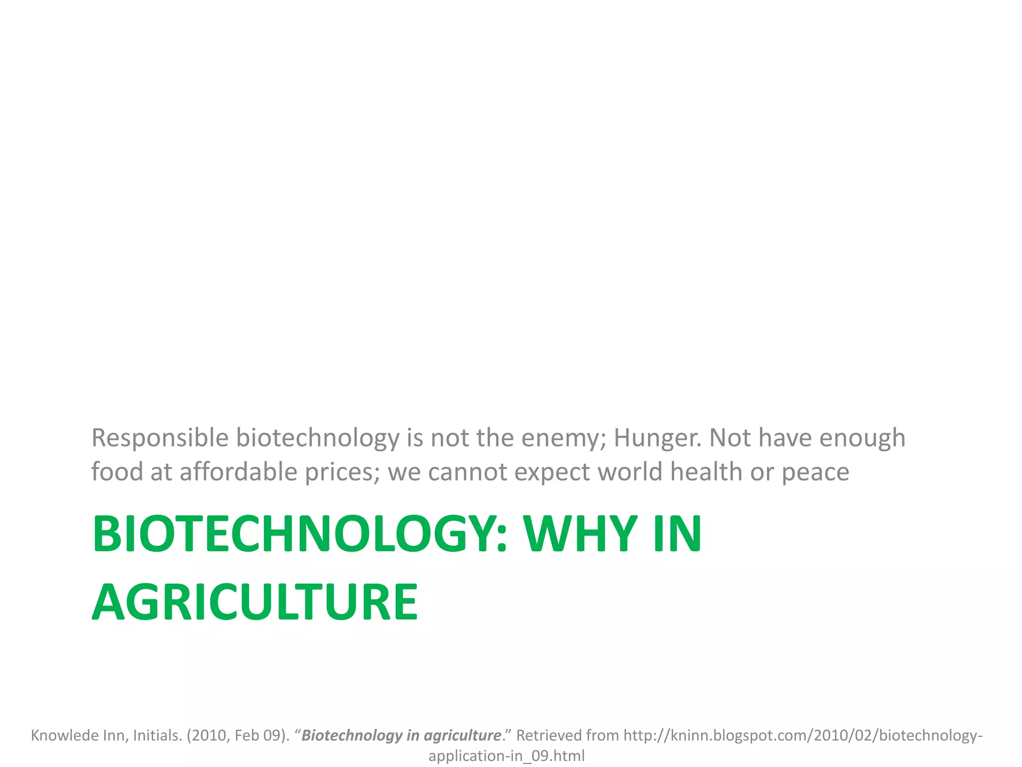 Biotechnology in agriculture and BioInformatics in Agriculture | PPT