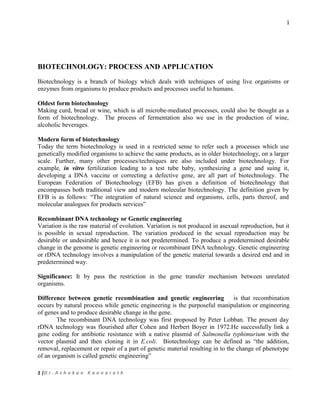 Biotechnology process and application | PDF