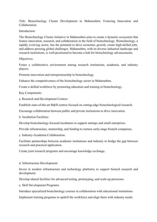 Biotechnology Cluster Concept Note for cluster | DOCX