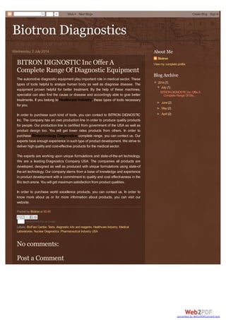 Biotechnology diagnostics | PDF