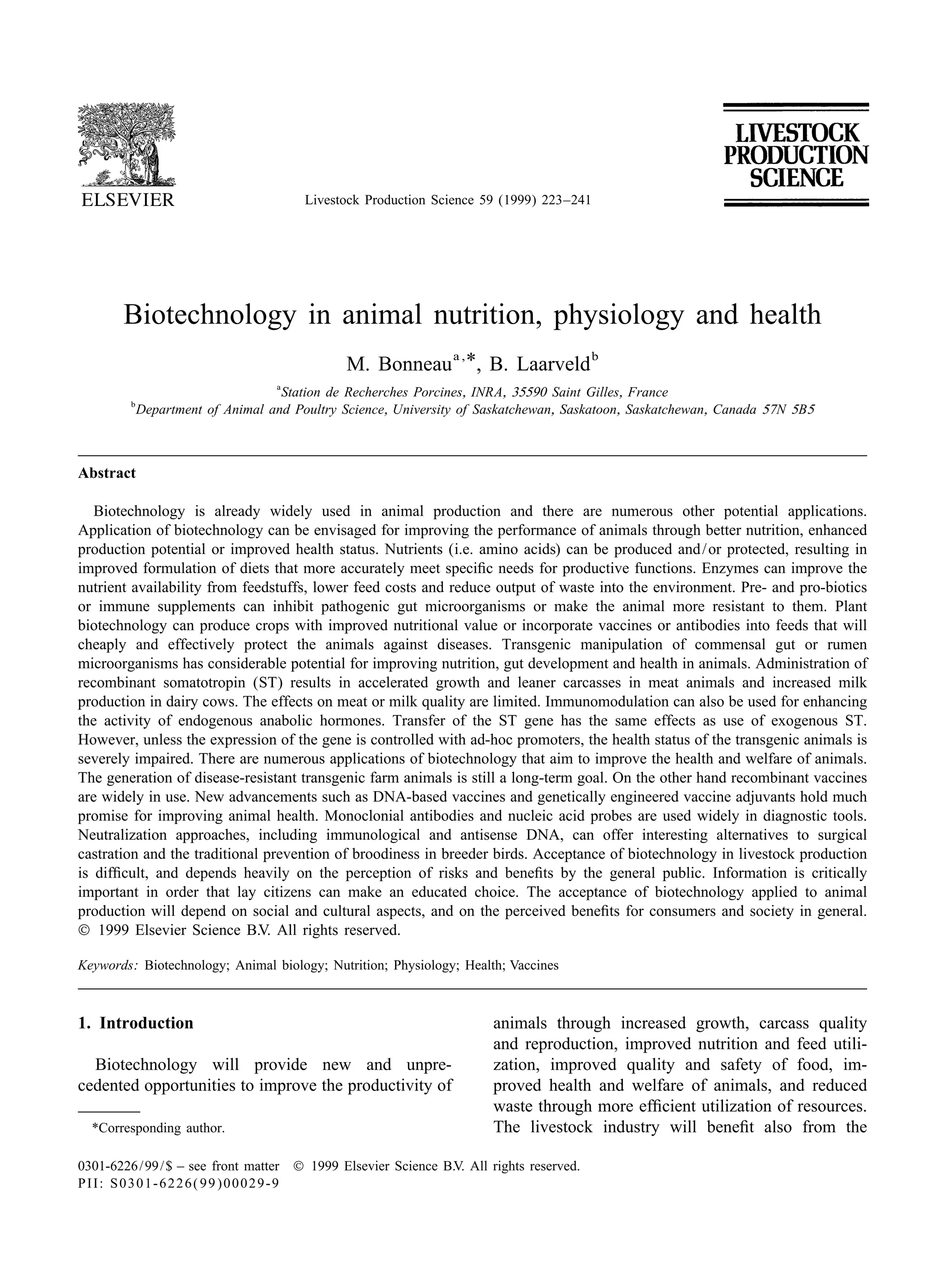 Biotechnology in animal nutrition, physiology and health | PDF