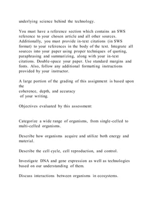 BIOTECHNOLOGY PAPER. This quarter, you will complete a project which | PDF