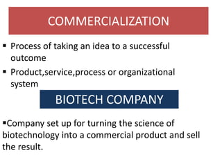 Commercialization of biotechnology and biotech companies | PPTX