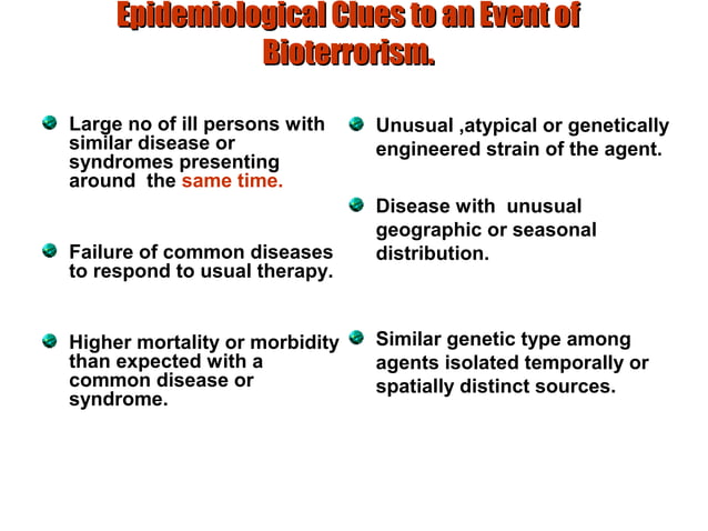 Bioterrorism | PPT | Infectious Diseases | Diseases and Conditions