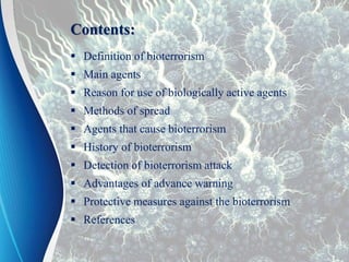 Bioterrorism | PPTX | Infectious Diseases | Diseases and Conditions
