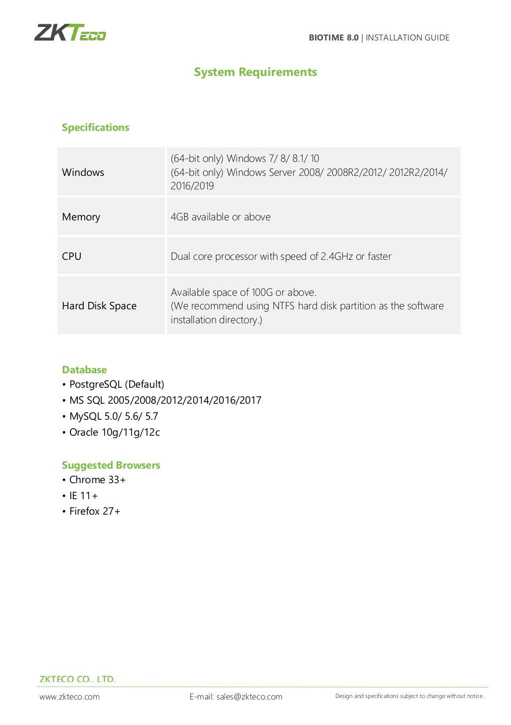 Bio Time 8 0 Installation Guide 20191202