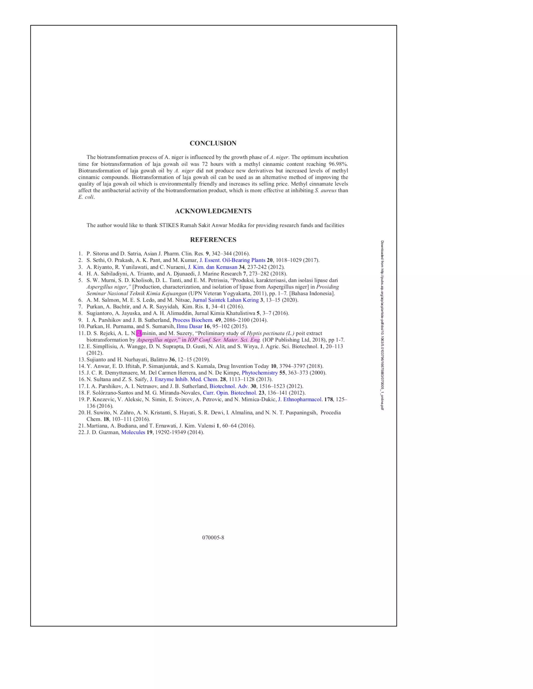 Biotransformation of compounds in laja gowah oil by Aspergillus niger and its antibacterial ...