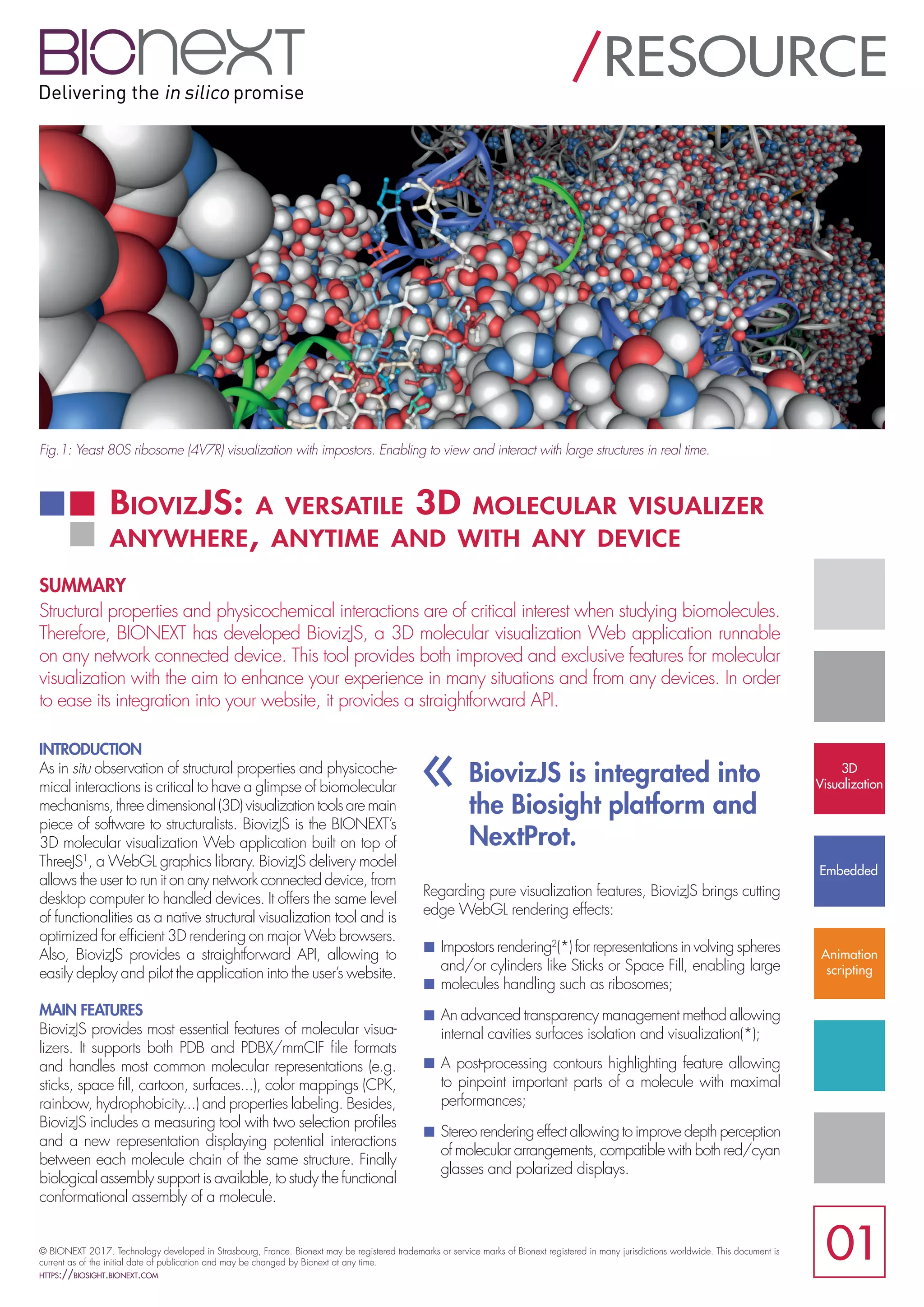 BiovizJS: a versatile 3D molecular visualizer anywhere, anytime and ...