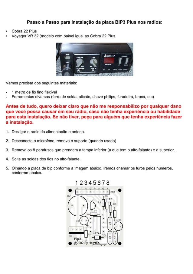 Instalação BIP3 Plus Cobra 22 | PDF
