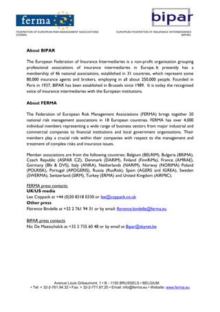 BIPAR - FERMA : Insurance Intermediation Transparency Protocol | PDF