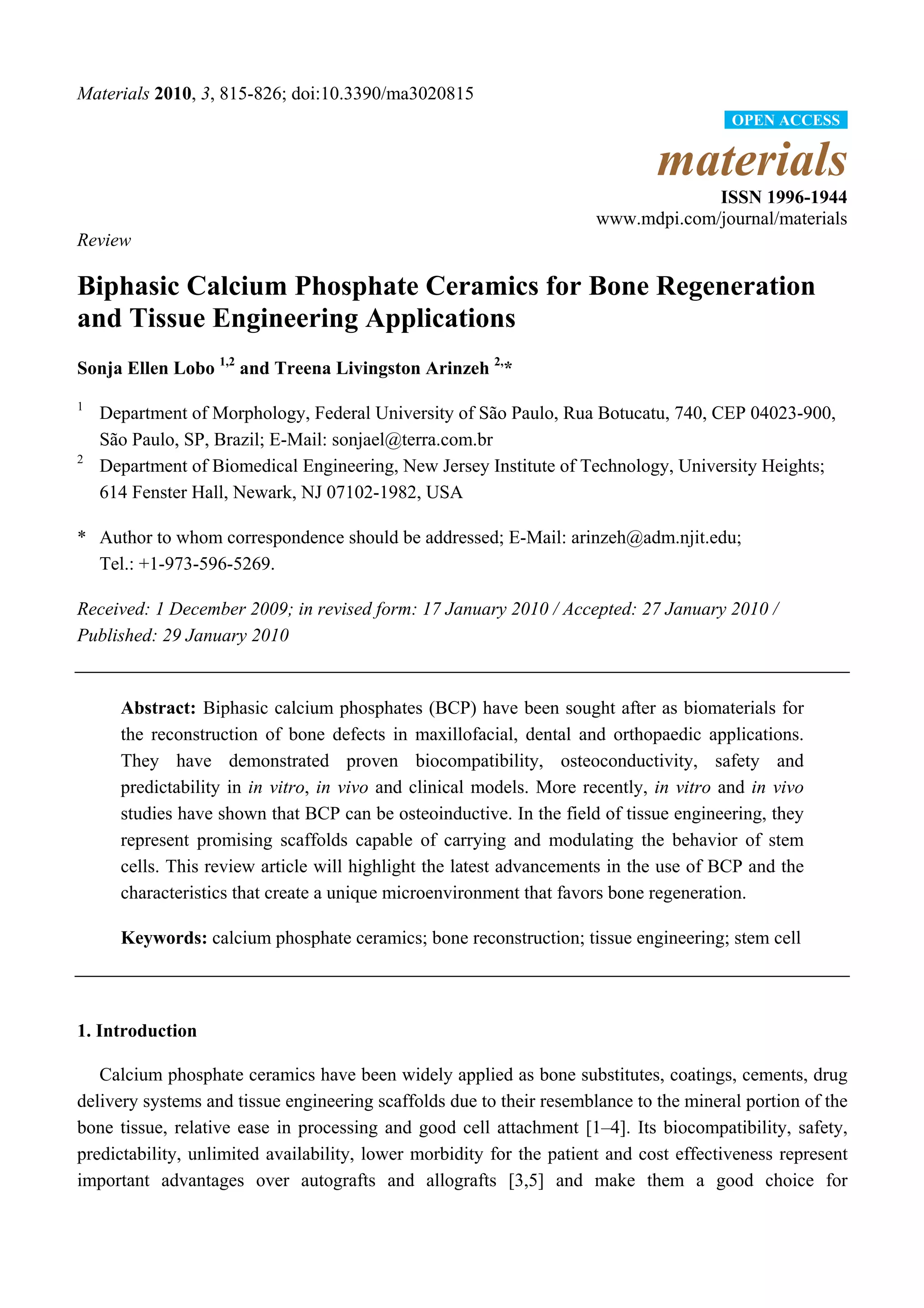 Biphasic calcium phosphate ceramics for bone regeneration | PDF