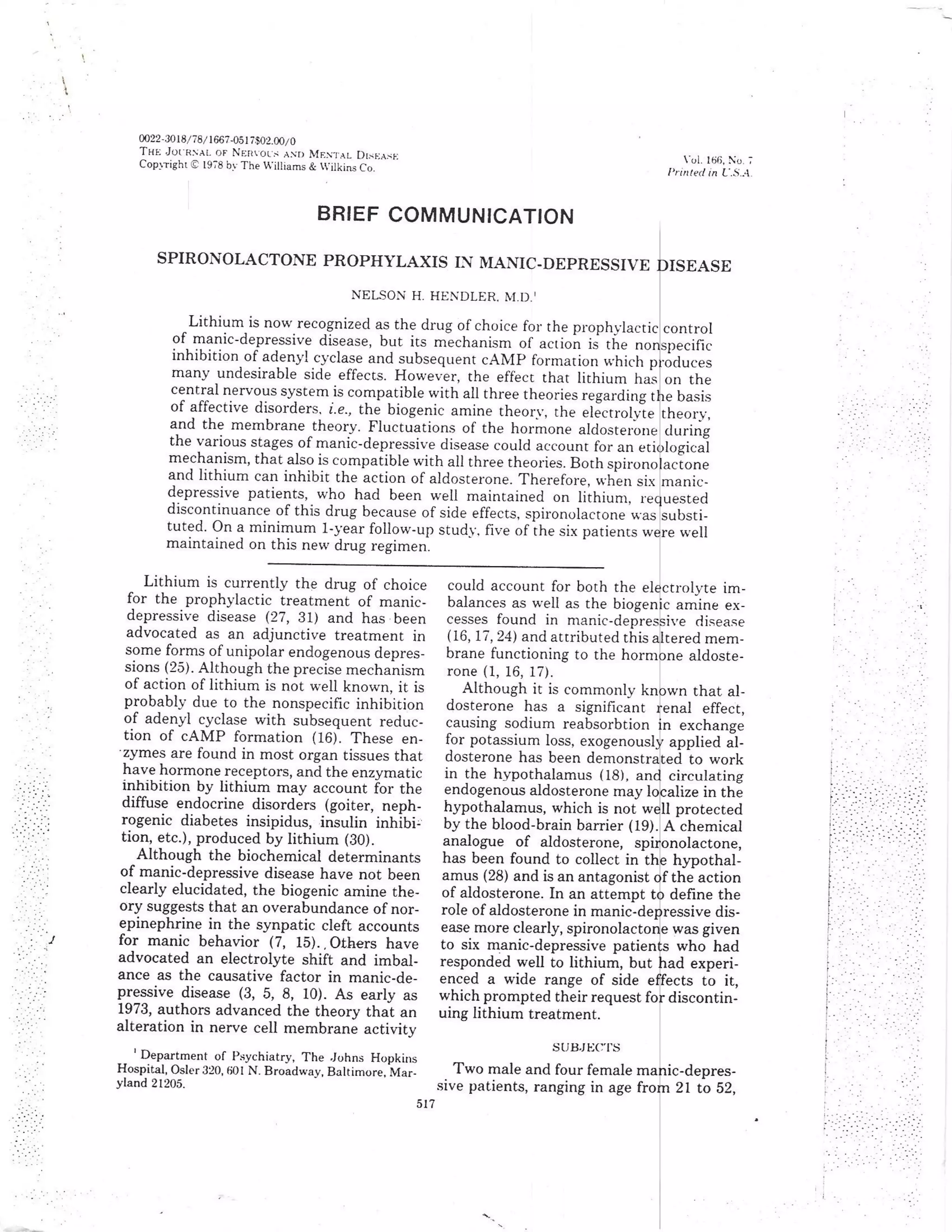 Bipolar control with spironolactone | PDF