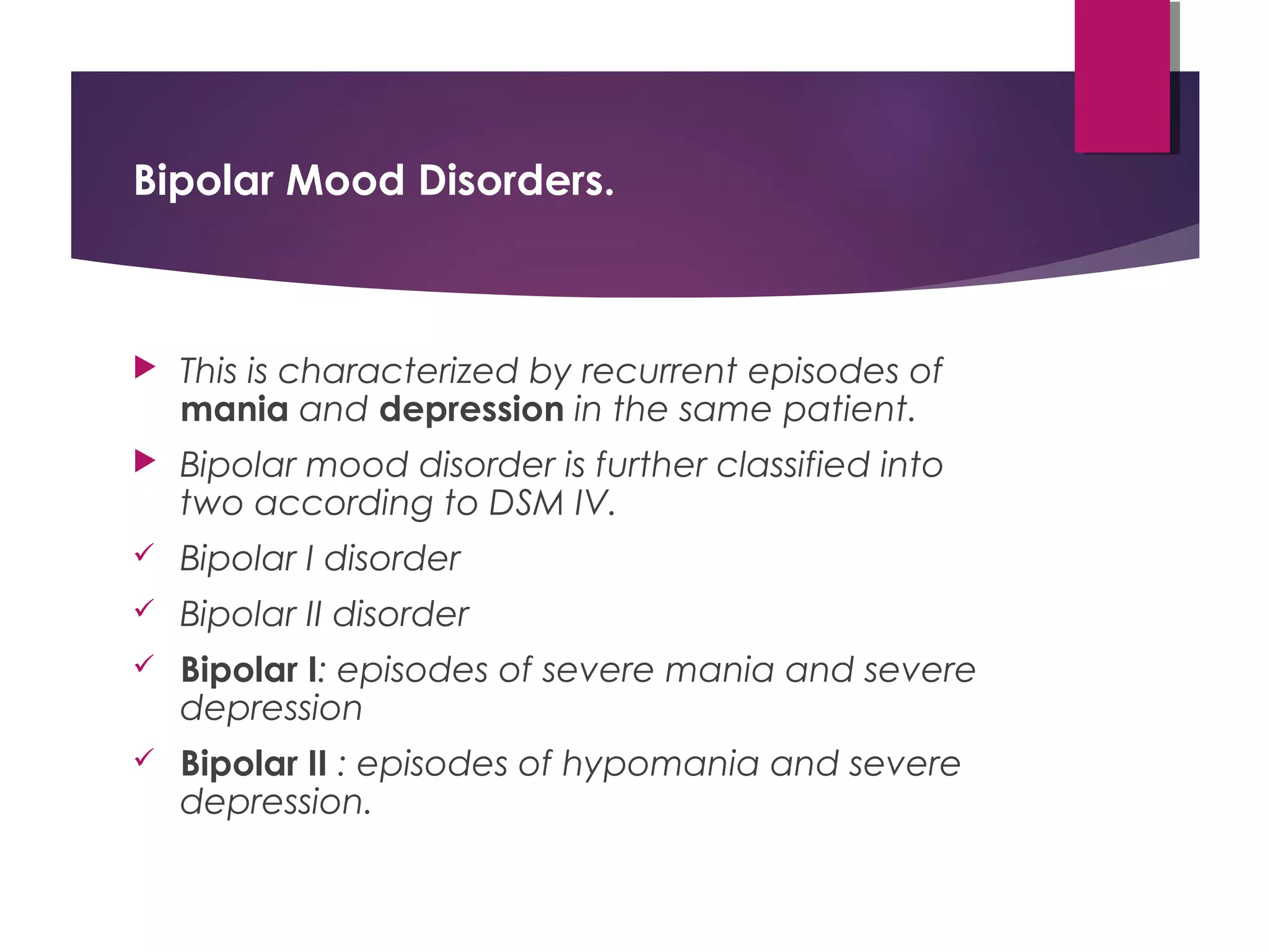 Bipolar disorder Lecture notes ppt | PPT