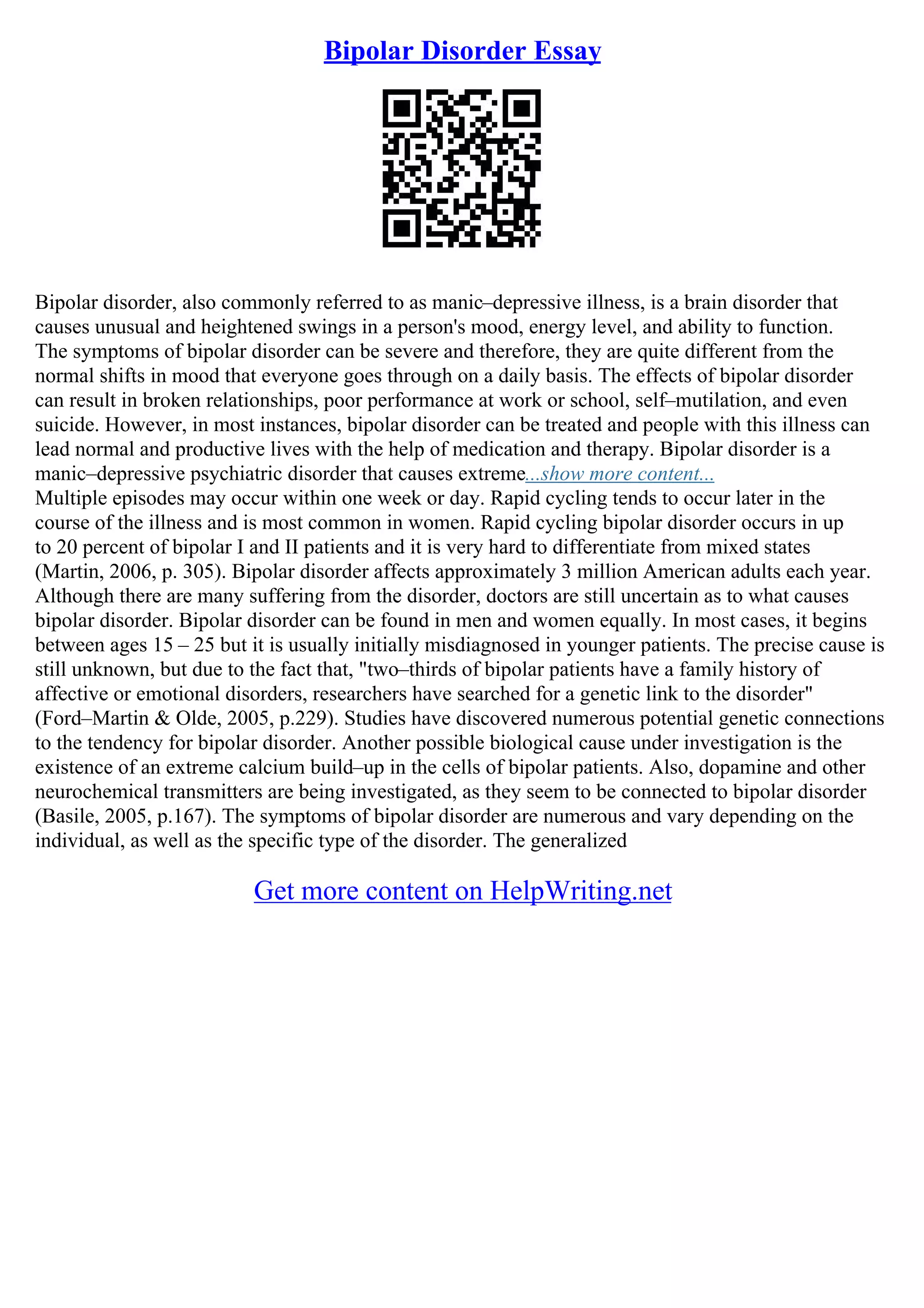 Bipolar Disorder Essay | PDF