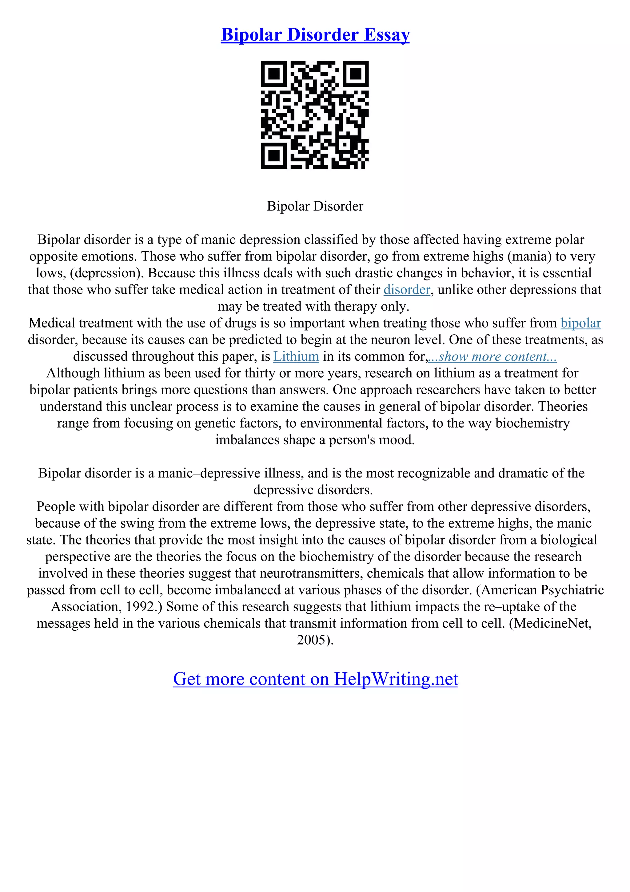 Bipolar Disorder Essay | PDF