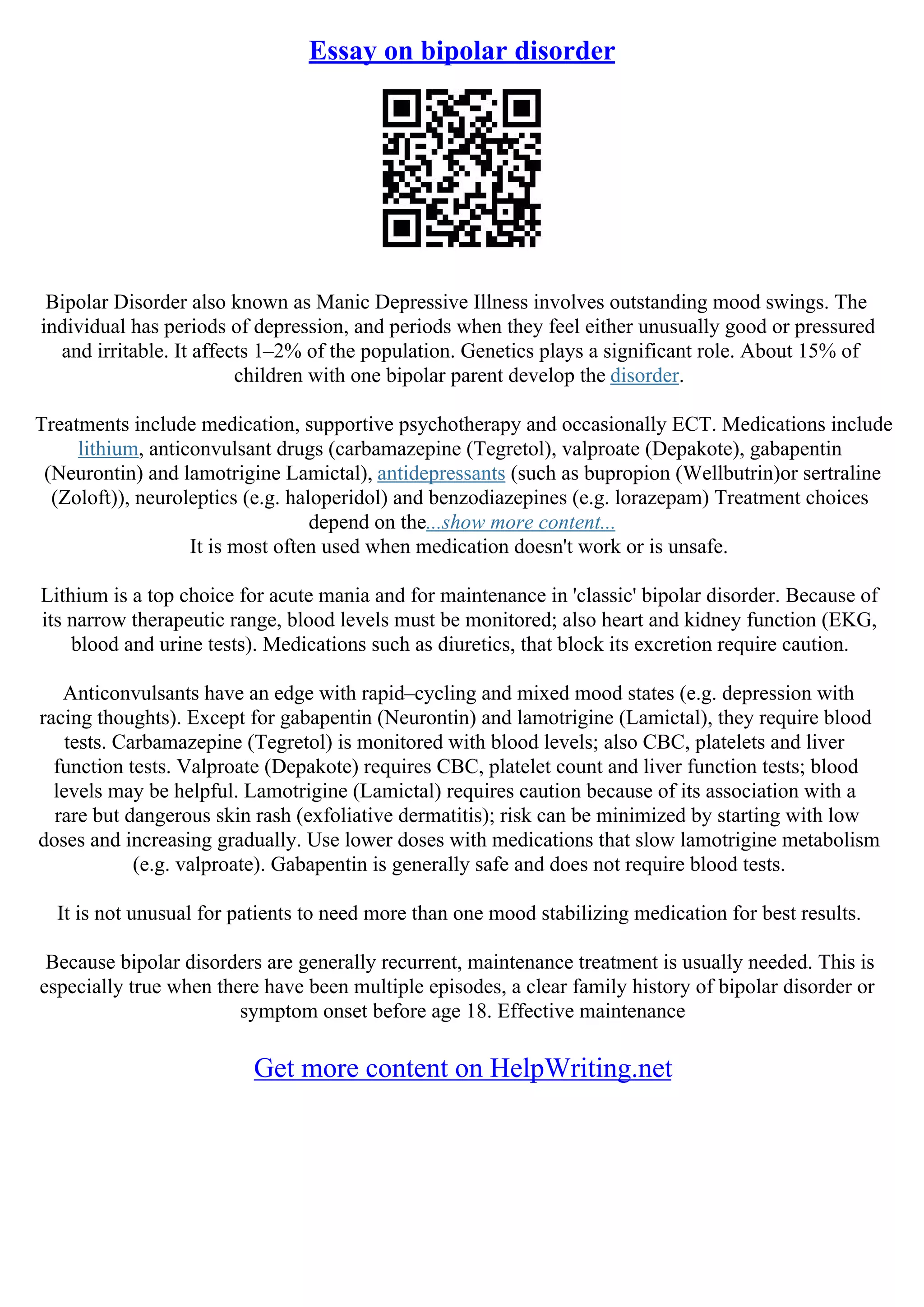 Bipolar Disorder Essay | PDF