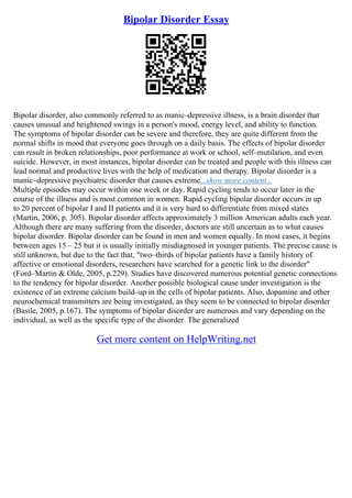 Bipolar Disorder Essay | PDF