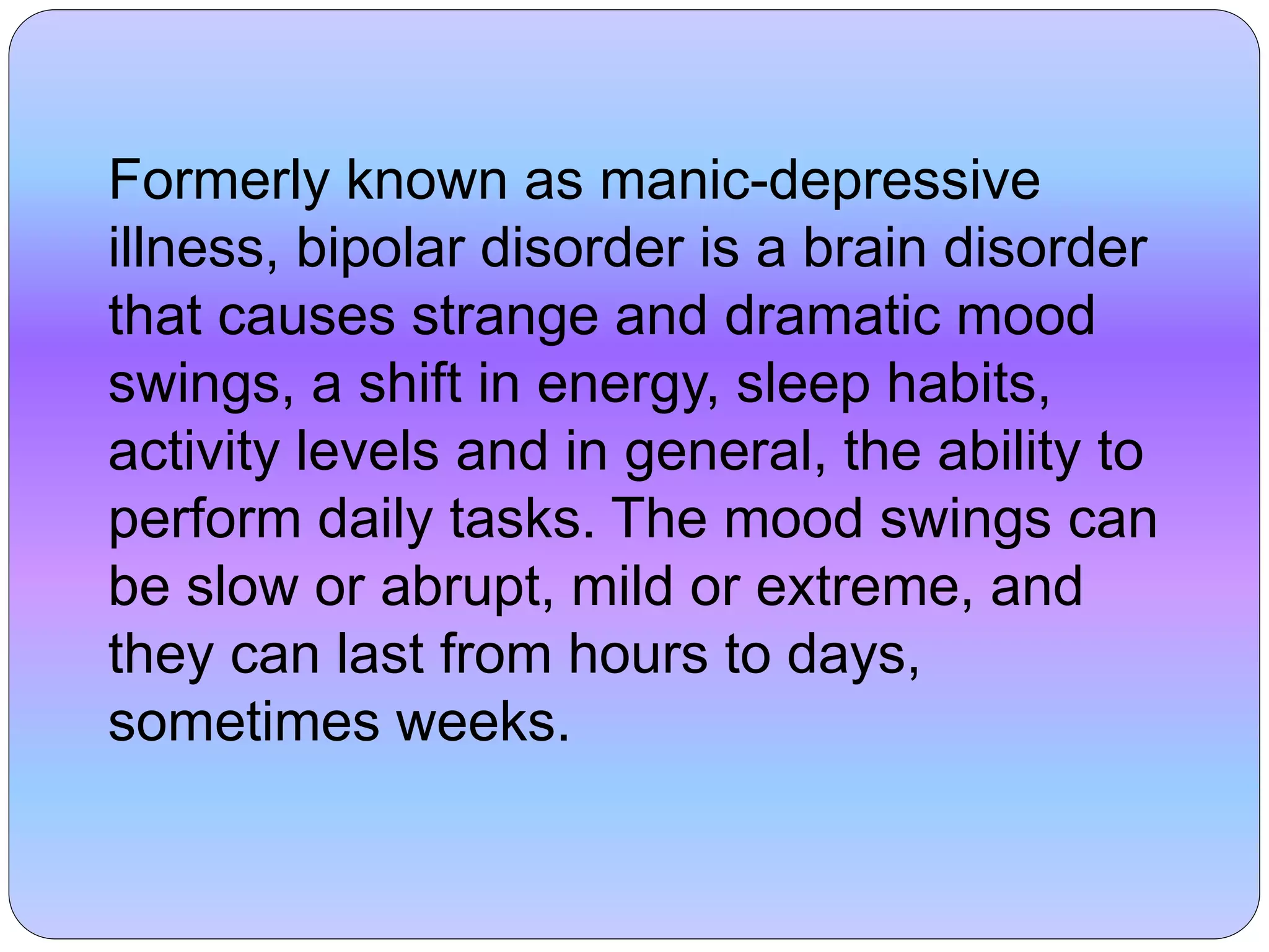 Bipolar disorder in children and teenagers | PPT