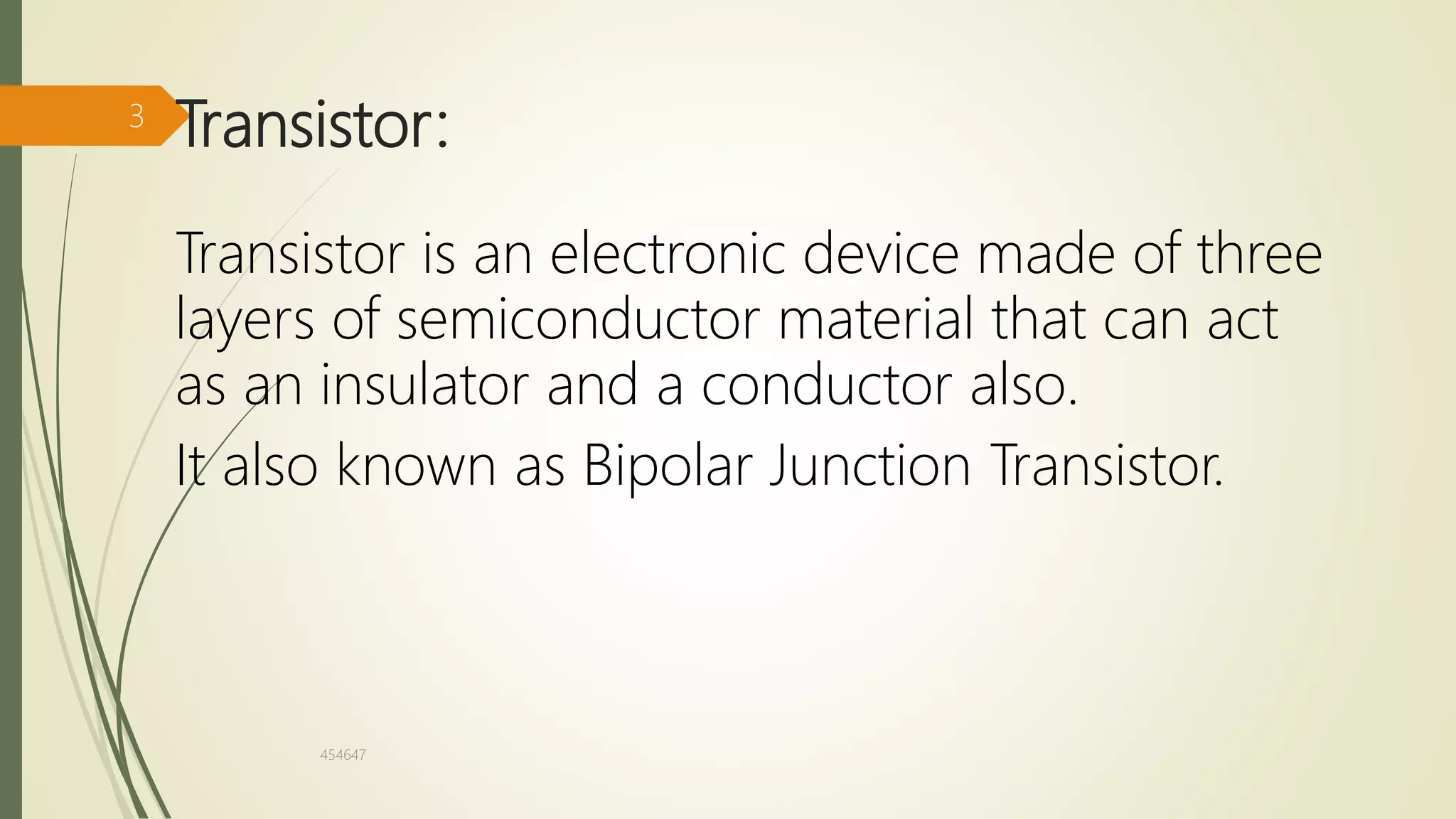 Bipolar junction transistor | PPTX | Chemistry | Science
