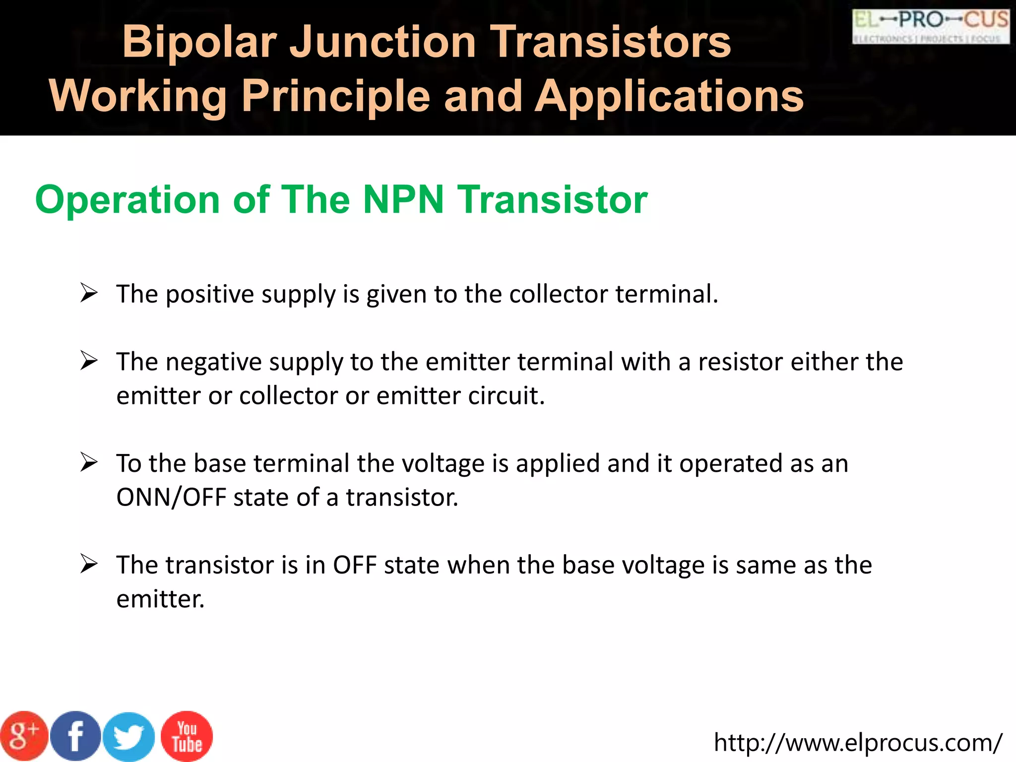 Bipolar junction transistors working principle and applications | PPT