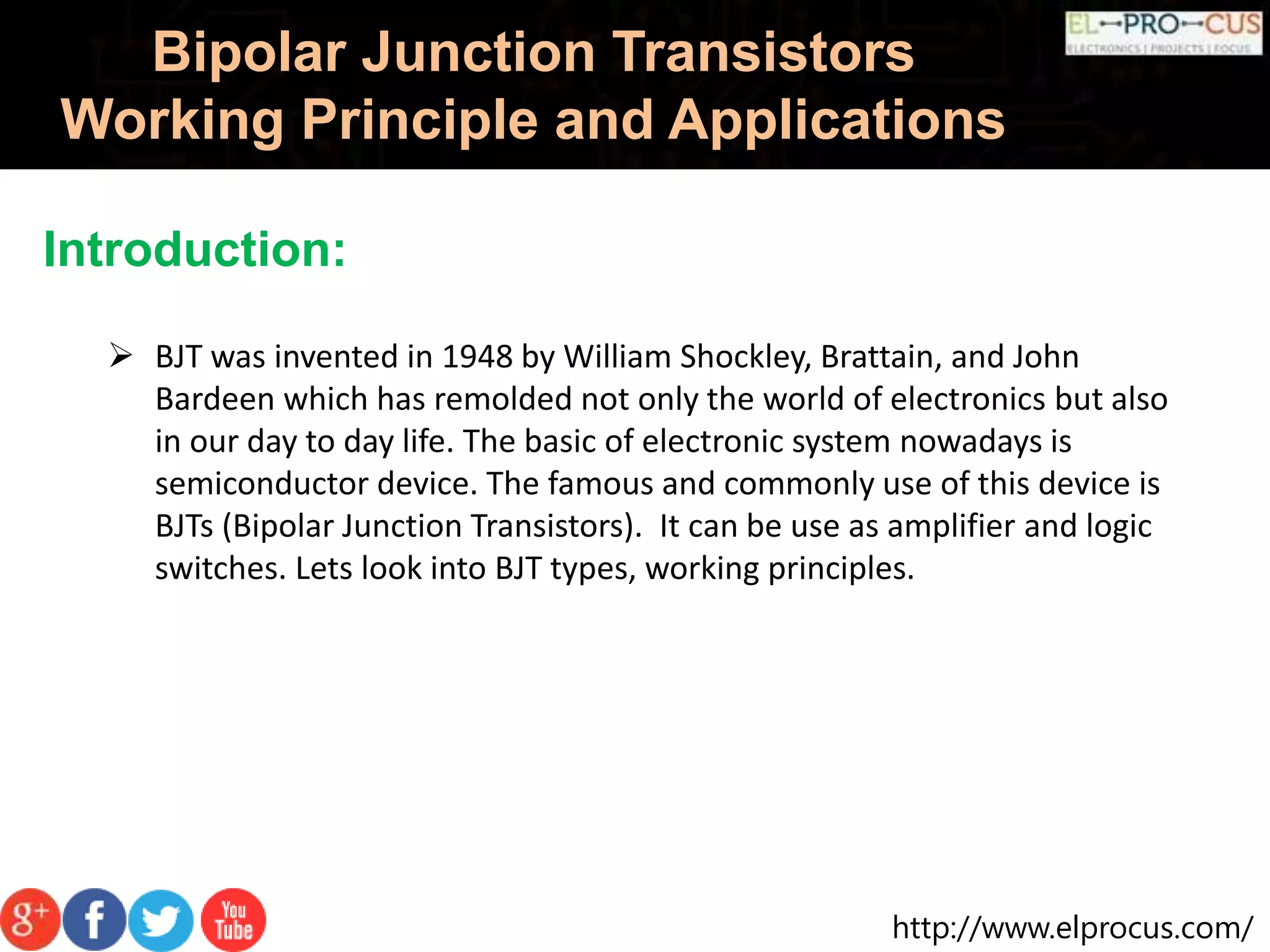 Bipolar junction transistors working principle and applications | PPT