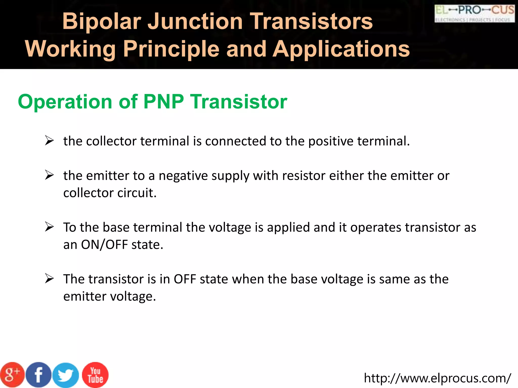 Bipolar junction transistors working principle and applications | PPT