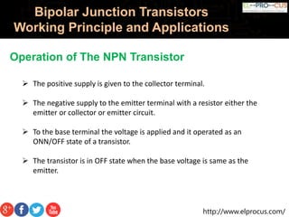 Bipolar junction transistors working principle and applications | PPT